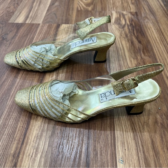 Vintage | Shoes | Vtg Amanda Shoes Gold Glitter Sparkle Heels 8w Clear ...